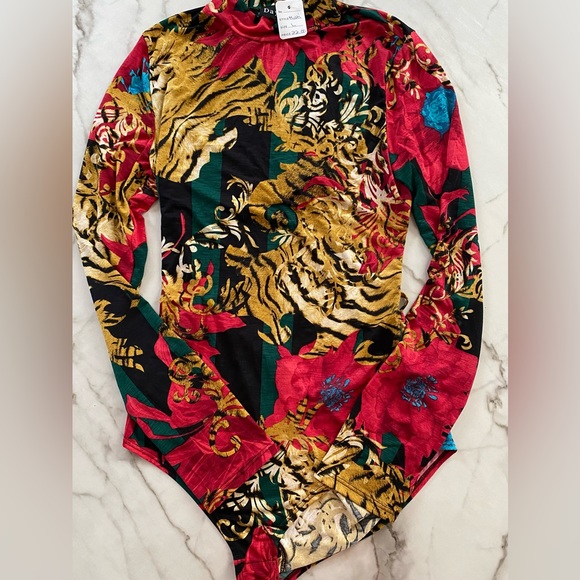 Tops | Printed Mock Neck Bodysuit With Lower Back Cutout Design New ...